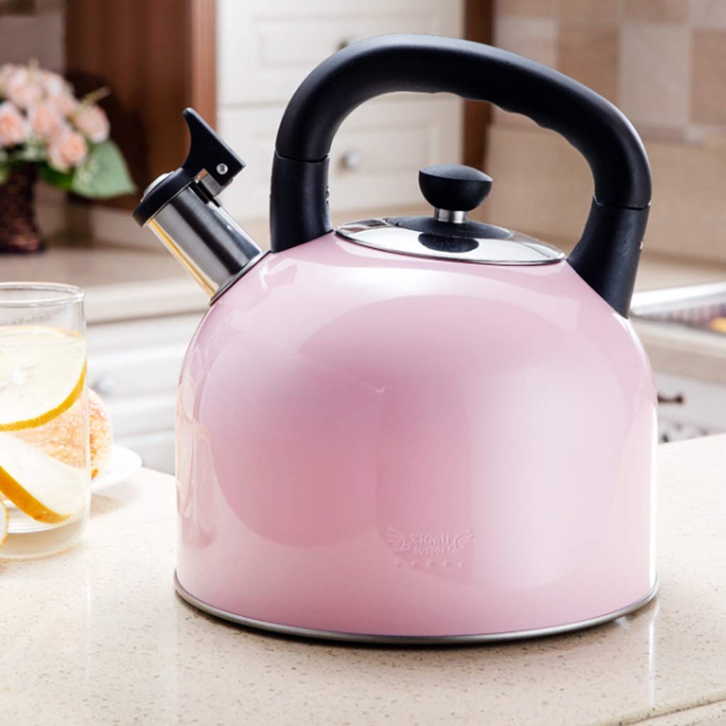 ZNZN Stainless Steel Kettle Household Whistling Teapot Ergonomic Handle Thickened Large Capacity Kettle Design (5L/169OZ) Multifunctional Water Kettle (Color : Pink)
