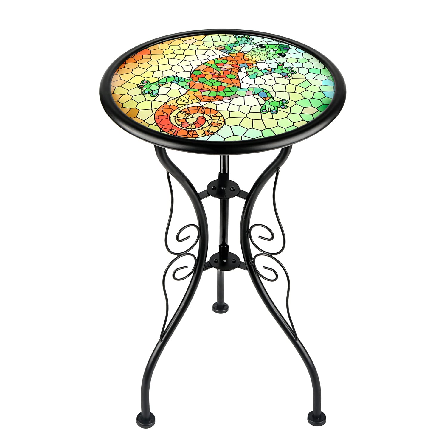 YardsBee Mosaic Patio Side Table,Small Outdoor Side Table for Patio,Plant Stand Table with 12”Ceramic Tile Top, Accent Round Side Table Outside for Yard,Balcony Garden,Balcony