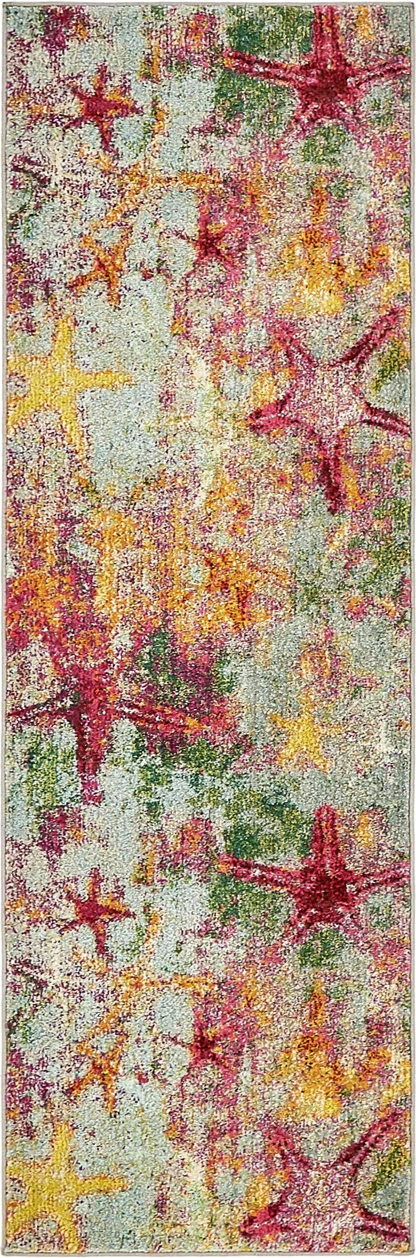 Unique Loom Positano Collection Coastal Modern Bright Colors Starfish Multi Runner Rug (2' x 7')