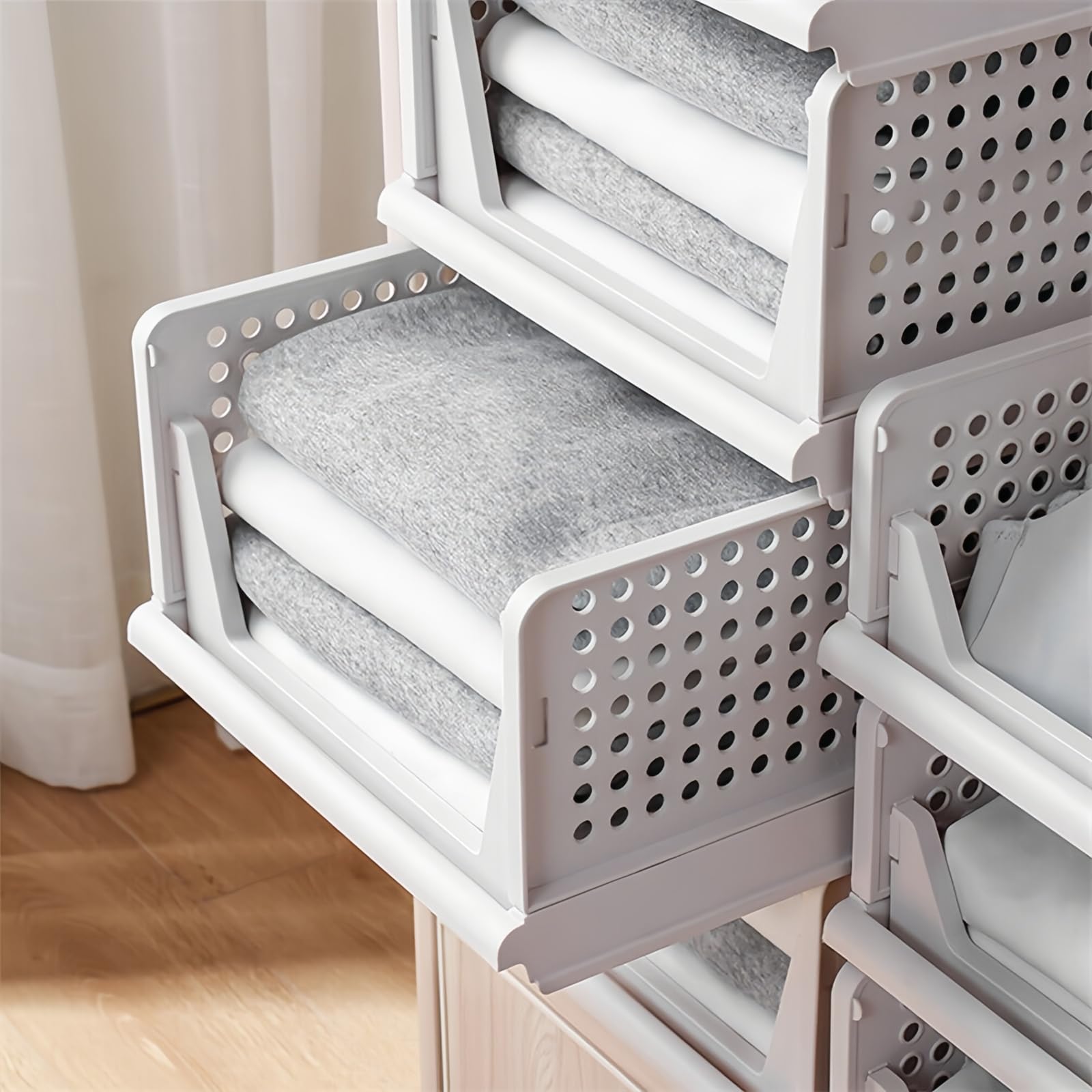 VVoodeinck 4 Drawer Style Wardrobe Storage Boxes with Stackable Plastic Storage Basket Wardrobe Storage Box Kitchen Bathroom Bedroom Office Storage Box Layered Storage Box(17*13*7IN)