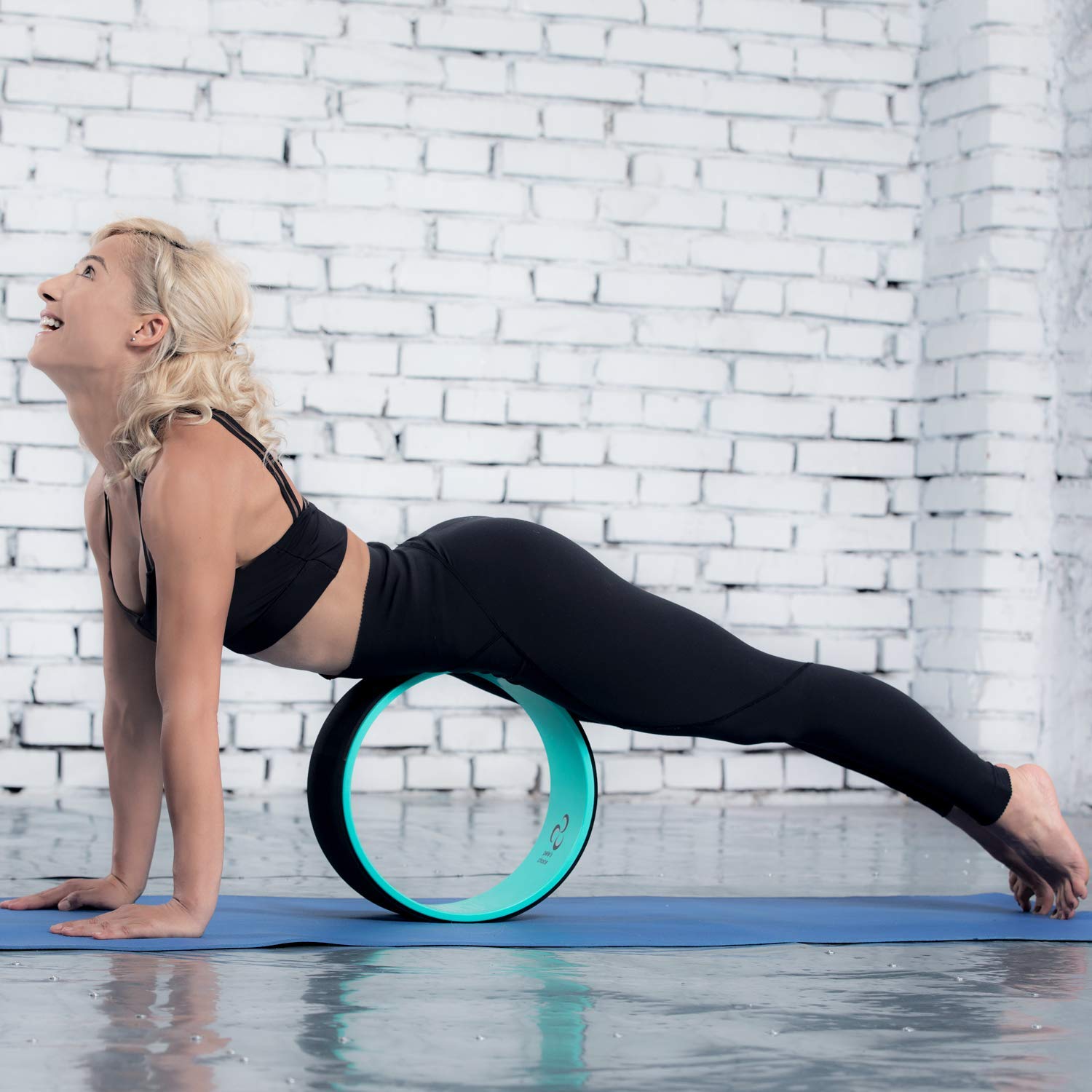 Yoga Wheel with eBook & Yoga Strap - Comfortable & Durable Yoga Balance Accessory | Increase Flexibility | Ideal Home Yoga Kit I Improve Posture