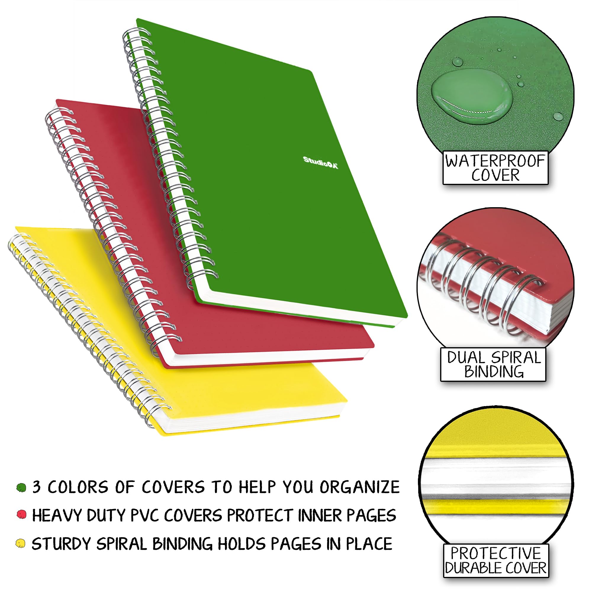 STUDIO O. A. Spiral Notebook, 8.5 x 11 Inches, 100GSM Thick Paper, 160 Pages, 4 X 4 Graph Ruled (4 sq/in)