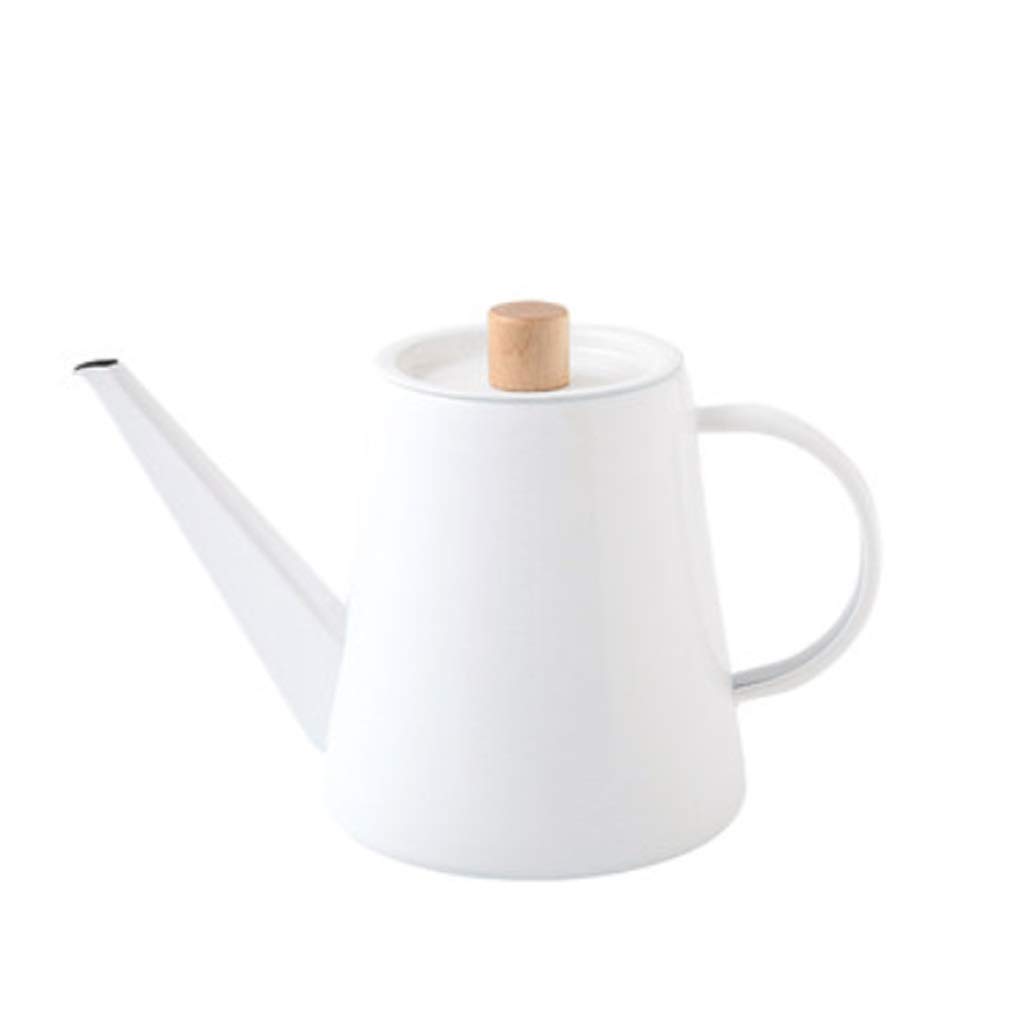 ZNZN White Straight Fire Kettle Enamel Craft Kettle with Wooden Lid. Teapot Suitable for All Stoves (1.3L,43.9OZ) Multifunctional Water Kettle