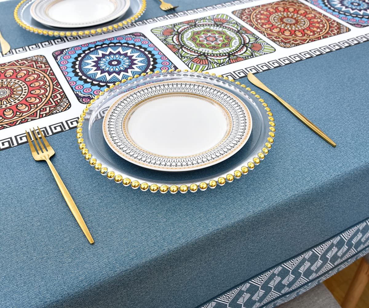 Zobesta Blue Vinyl Tablecloths Square Tablecloth Waterproof, Plastic-PVC Table Cloth Waterproof Table Cover Heavy Duty Vinyl Tablecloth for Kitchen Dinning Party (55 x 55 Inch, 4 Seats, Blue)