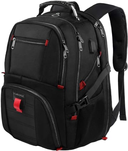 YOREPEK 18.4 Laptop Large Backpacks Fit Most 18 Inch Laptop with USB Charger Port,TSA Friendly Flight Approved Weekend Carry on Backpack with Luggage Strap for Men and Women, Black