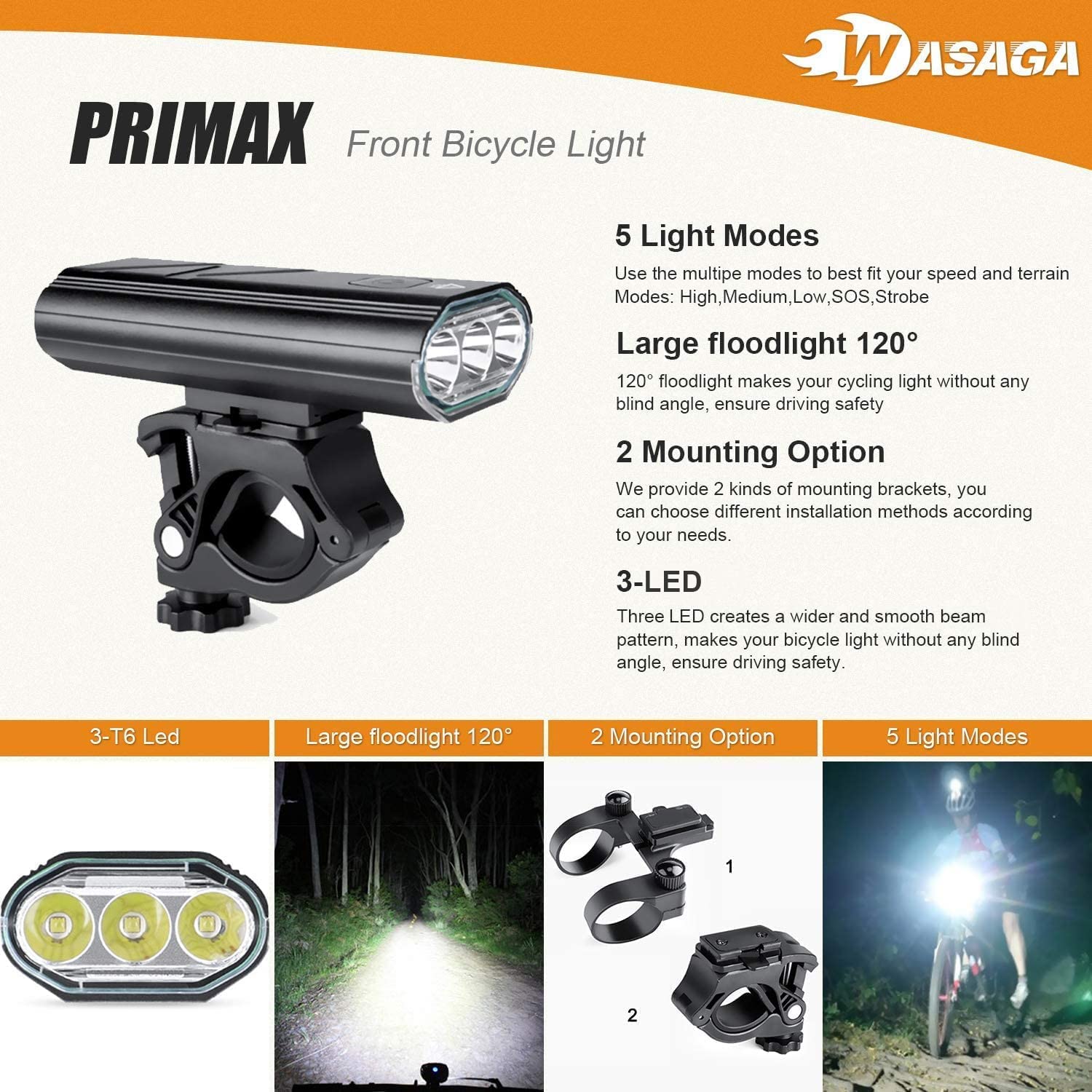 Ultra Bright USB Rechargeable Bike Light Set - Super Bright 5 Light Mode Powerful Bicycle Front Headlight and Back Taillight for Night Riding Road for Men, Women and Kids Mountain Bikes