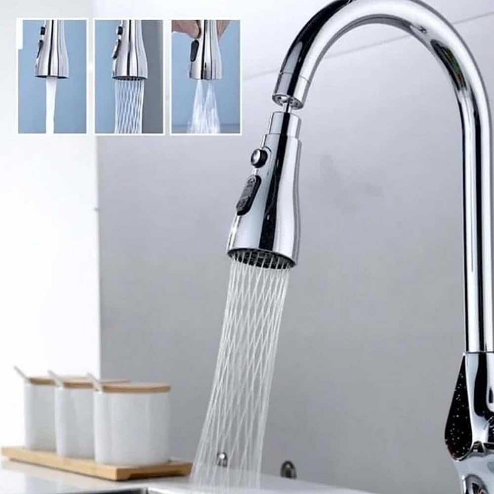 Universal Pressure Tap Nozzle, Universal Pressure Tap Nozzle Kitchen Sink Water Spray Faucet, 3 Function Kitchen Faucet Pull Down Sprayer Head, Water Faucet Head Kitchen Sink (Black+Silver)