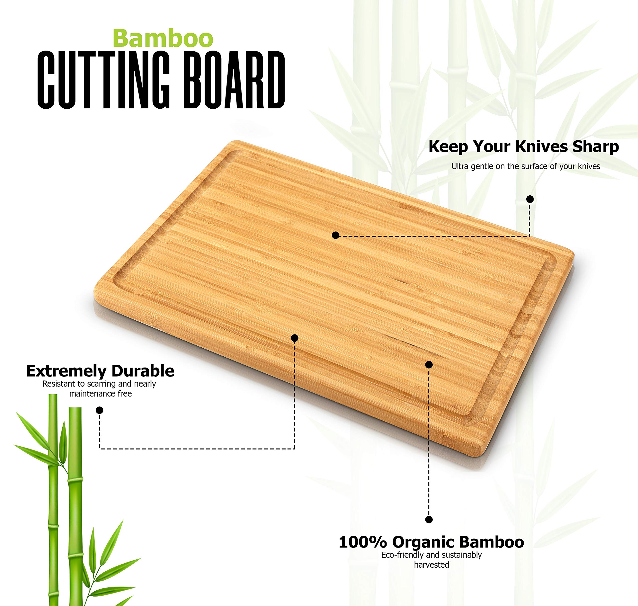 Utopia Kitchen Extra Large Bamboo Cutting Board with Juice Groove - Kitchen Chopping Board for Meat Cheese and Vegetables (17 x 12 Inch) (2)