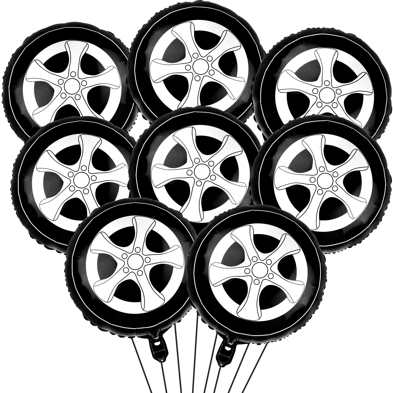 Waenerec 8pcs Tire Balloons 18 Inch Race Car Balloons Garland Kit Large Black Foil Wheels Balloons Classic Car Party Decorations for Boys Kids Truck, Race Car Theme Birthday Party Supplies