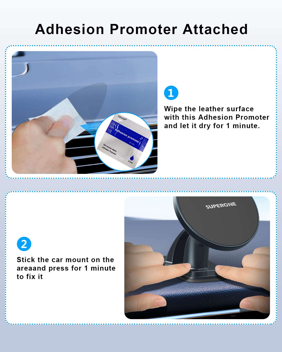 SUPERONE for MagSafe Car Mount, Strong [Never Drop] Magnetic Phone Holder for Car Dash, HandsFree 360° Rotation Phone Mount [Strongest 3M Adhesive] for iPhone 15 14 13 12 & MagSafe Case - Black