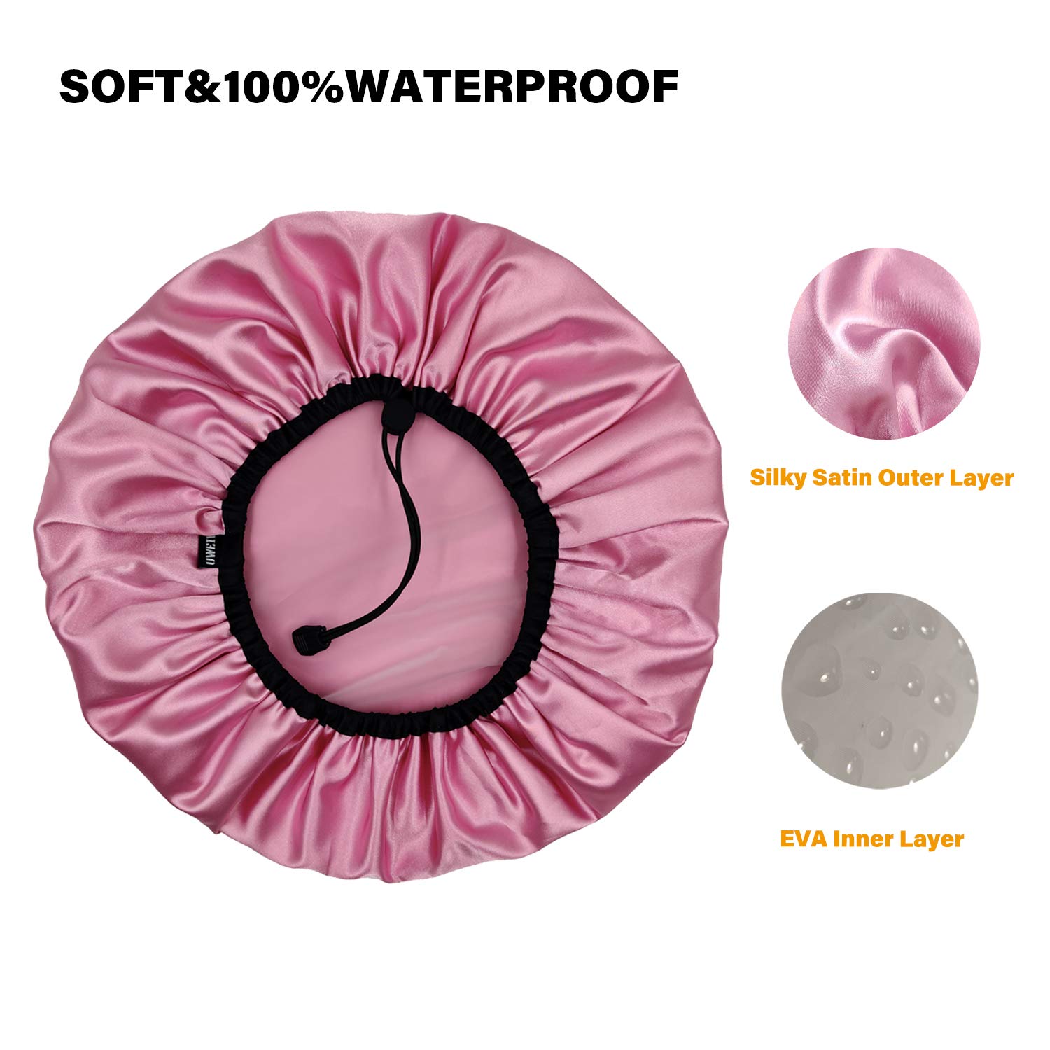 UWEIVV 2 Pack Hedgehog Shower caps for Women Silky Satin Lined Shower Cap Double Layer Waterproof Resuable