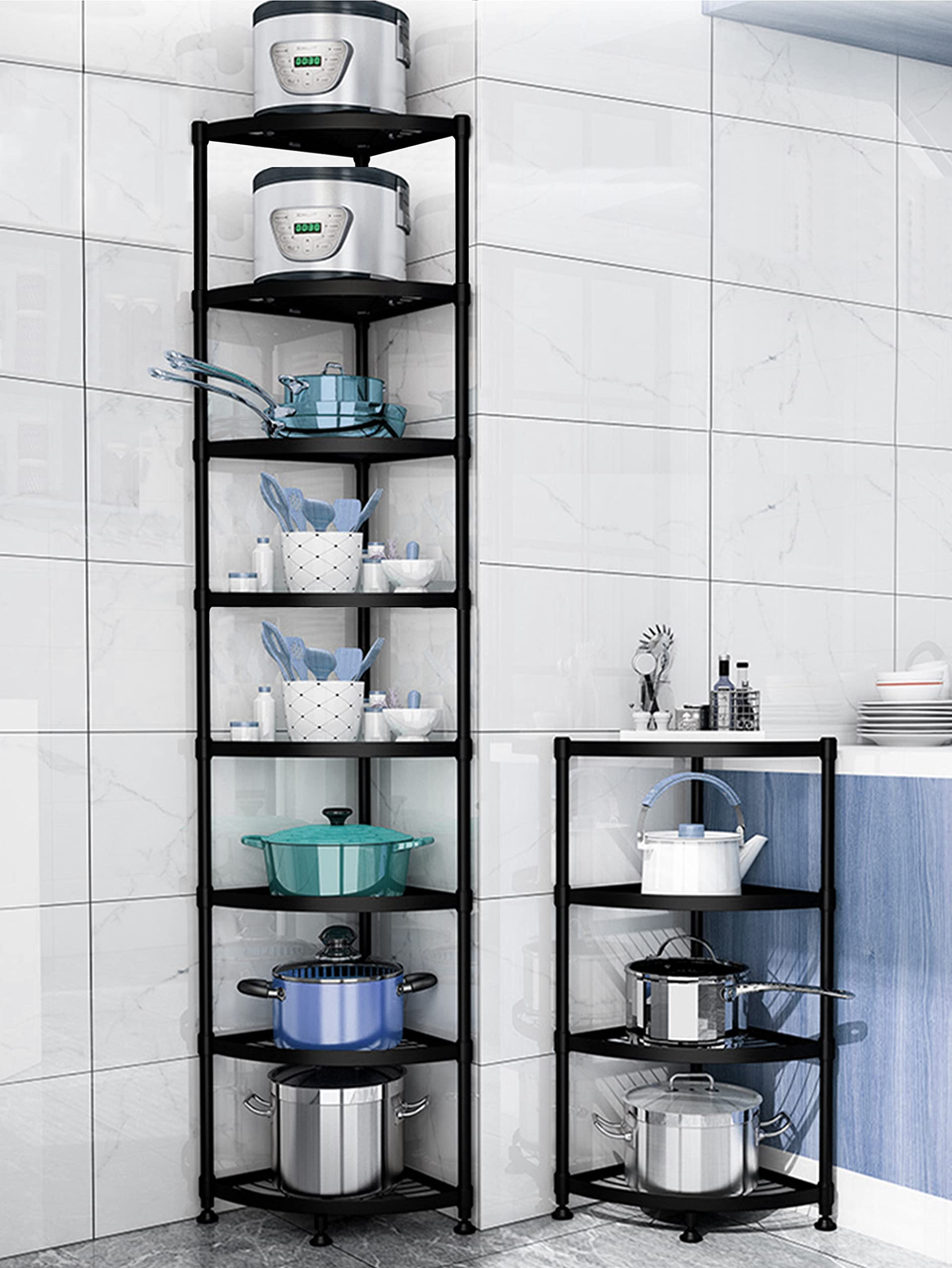ZANIYO Kitchen Corner Shelf Rack, Multi-layer Pot Rack Storage Organizer Stainless Steel Shelves Shelf Holder (8 Tier)