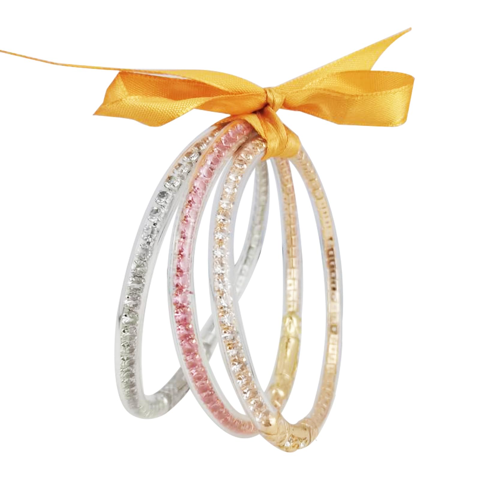 YBMYCM 3PCS Crystal Jelly Bangles Bracelets Set Filled Jelly Rhinestone Silicone Bracelet for Women