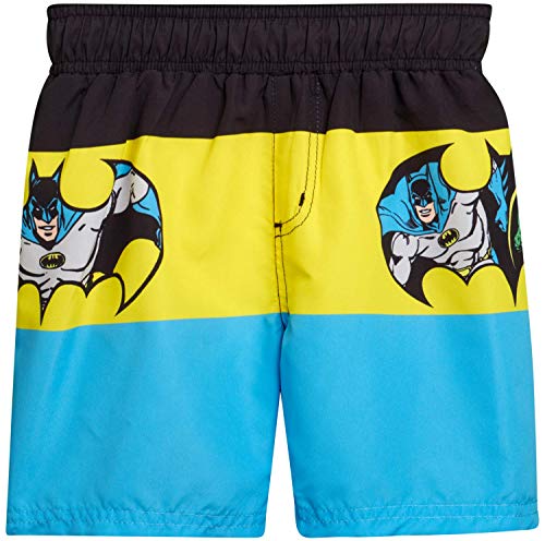 Warner Bros. Boys' Batman 2 Pack UPF 50+ Swim Trunk Shorts - Batman, Justice League (Toddler/Boys), Size 2T, Batman Blue Print/Yellow Blue