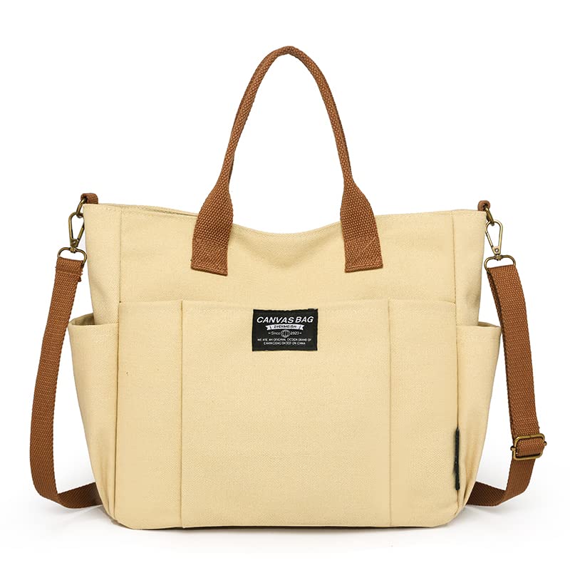 Tote Bag for Women Crossbody Canvas Tote Bag Traveler Handbag Zipper Canvas Tote Bag (khaki)