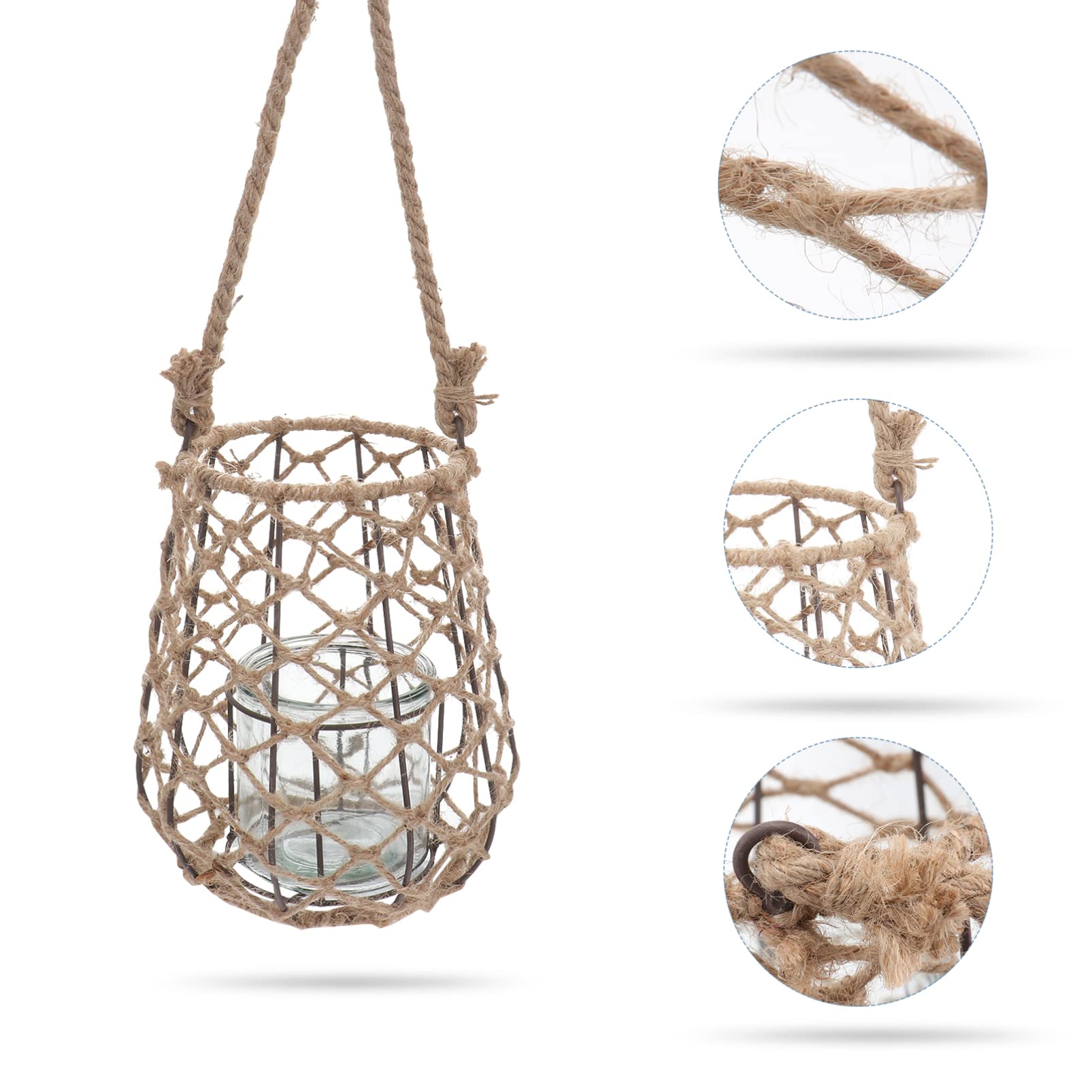 Yardwe 1 Pc Rattan Natural Lantern - Candlestick Durable Woven Rope Decorative Lantern Lampshade Candlestick Night Light for Bar Yard Garden Home (Size S)