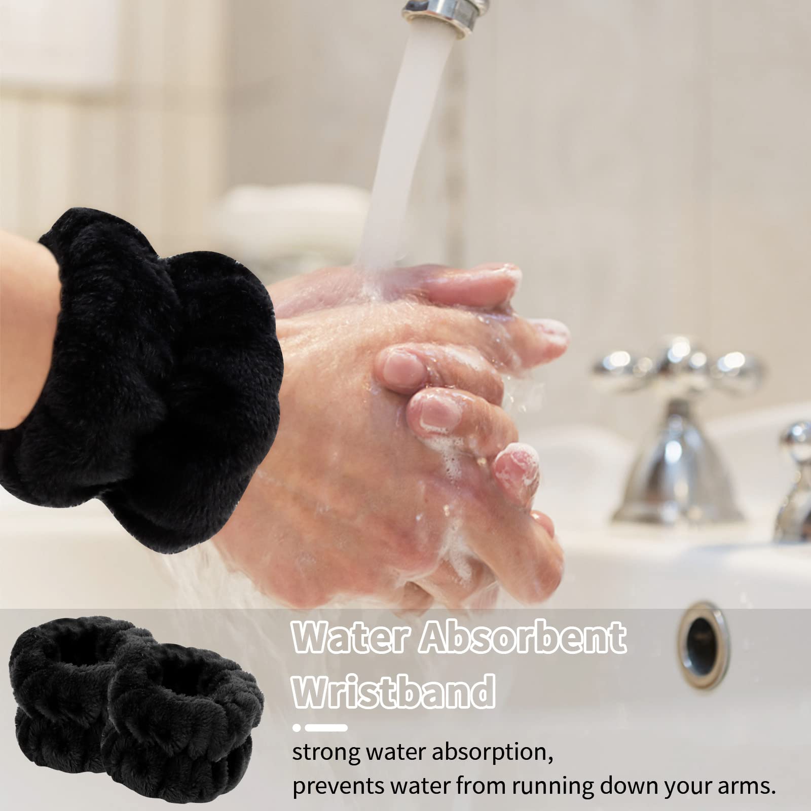 WHAVEL 6PCS Spa Headband and Wristband Set, Face Wash Headband Makeup Skincare Headband Wrist Bands for Washing Face