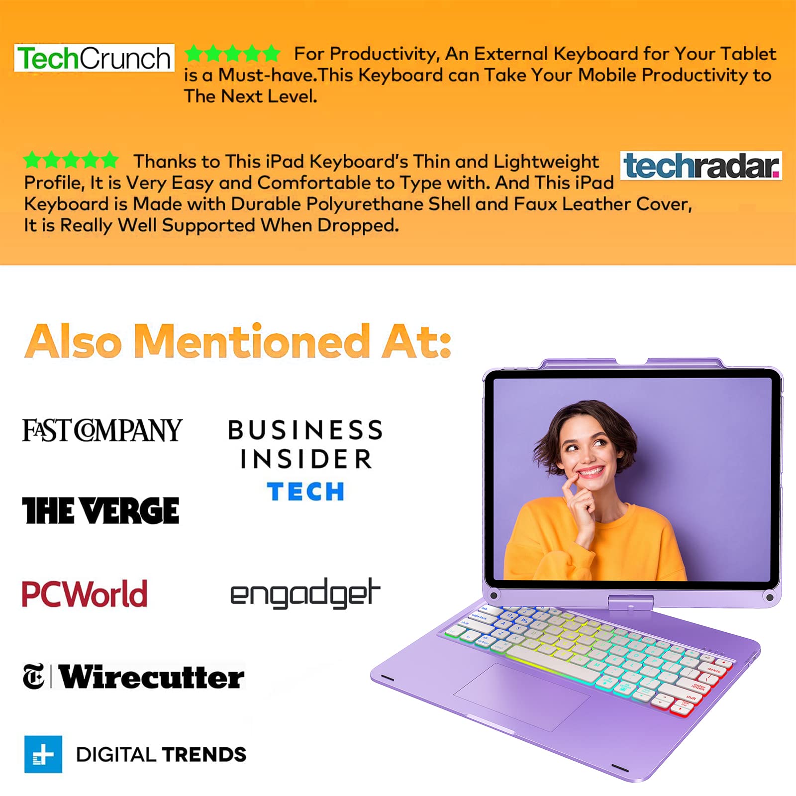 Touch Keyboard Case for iPad Air 13 M2 2024, iPad Pro 12.9 Case with Keyboard 6th/5th/4th/3rd Generation, Trackpad, 360° Rotatable, Wireless Keyboard Cover, 7 Modes Rainbow Backlits with Pencil Holder