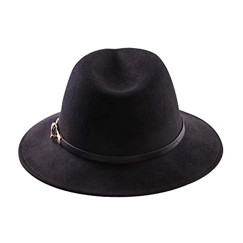 Womens Fedora Hats 100% Wool Wide Brim Felt Panama Sun Hats Vintage Trilby Cap with Buckle