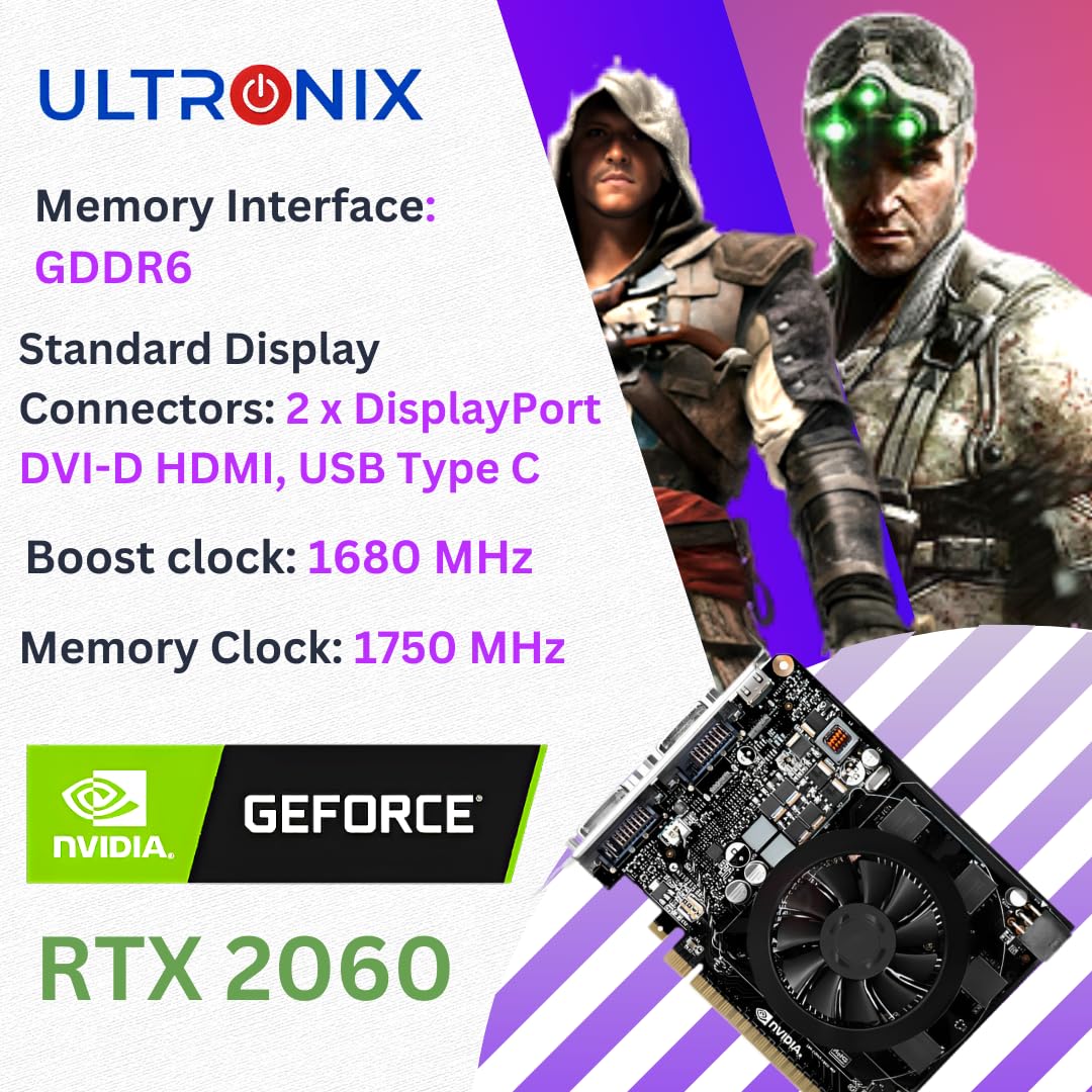 ULTRONIX Gaming Desktop, Intel Core I7-8th Gen, Nvidia RTX2060, 32GB RAM, 512GB SSD, Keyboard, Gaming Mouse, Mouse Pad, Headset Combo, Win11 Pro