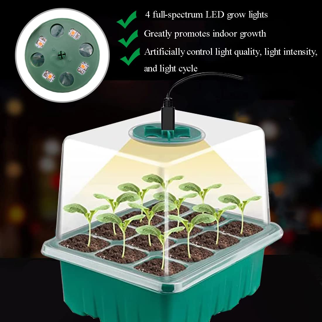 YOOAEFRTY Seed Starter Tray Kit, 3-Pack Plant Growing Trays with Humidity Dome and Base, Labels and Hand Tool Kit for Seed Starting, Germination and Seedling Propagation (12 Cells per Tray)