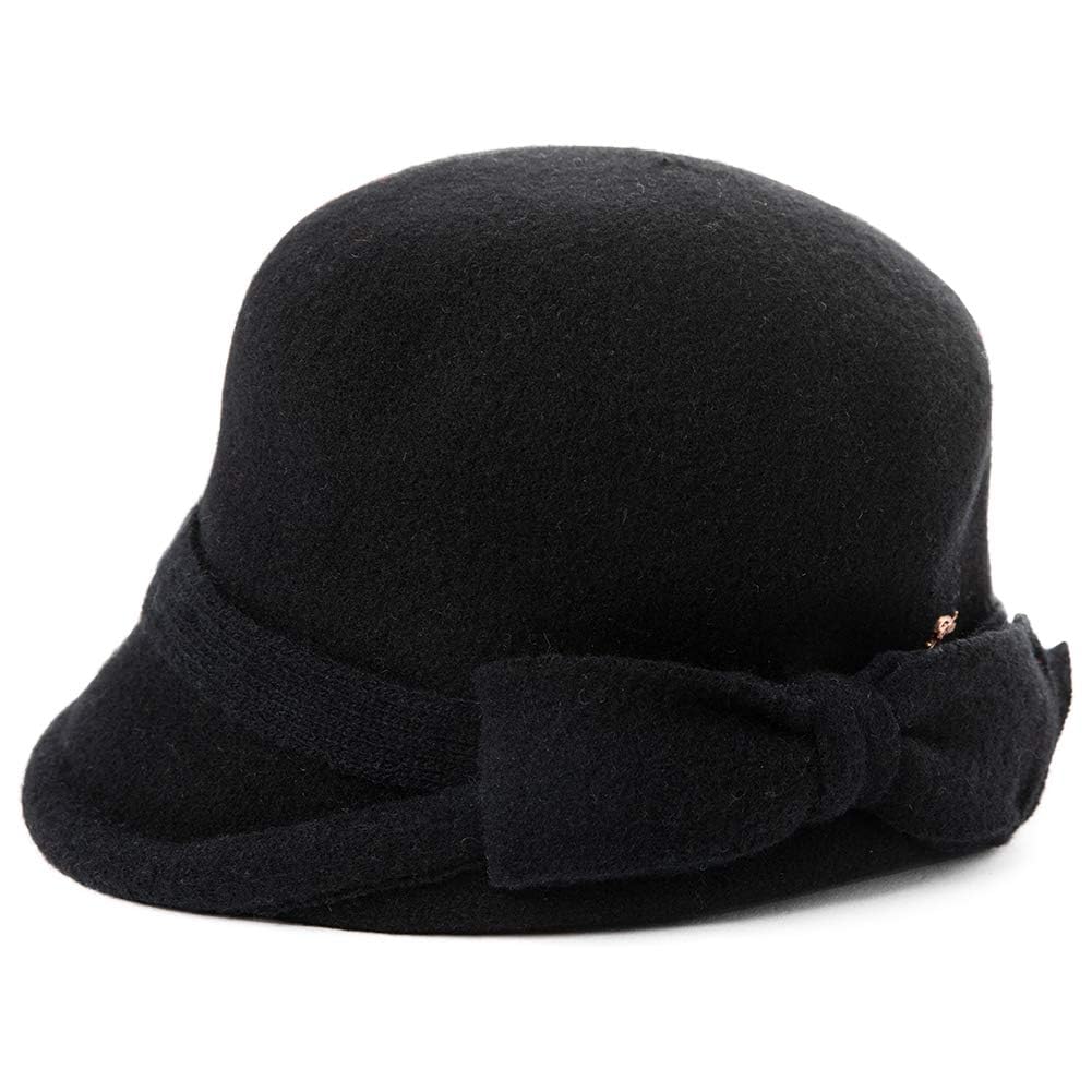 Womens Vintage Wool Felt Cloche Bucket Bowler Hat Winter Foldable Warm Grey