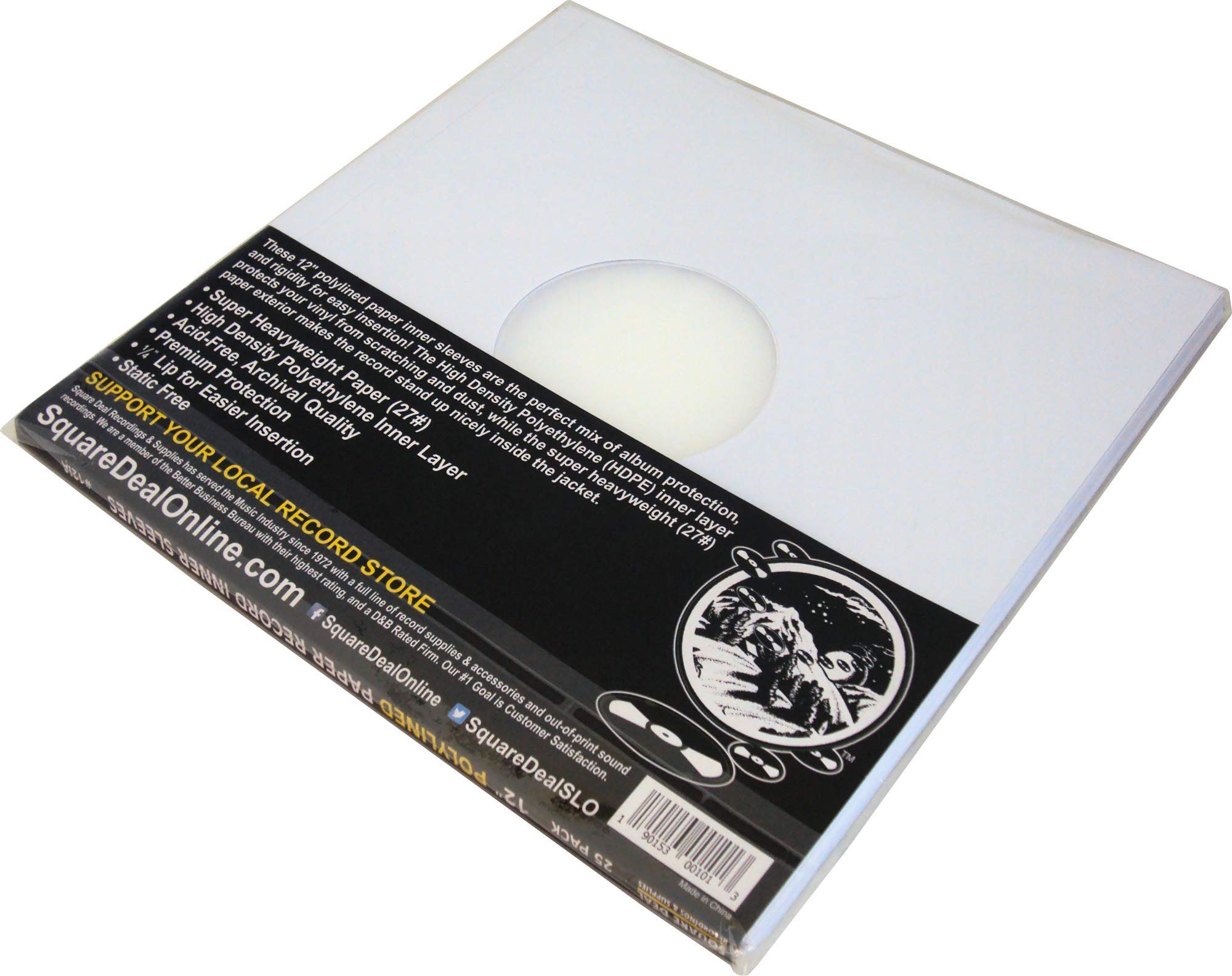 Square Deal Recordings & Supplies (100) 12" Premium Polylined Heavyweight Record Inner Sleeves - Archival Quality, Heavyweight Paper & Plastic #12IA