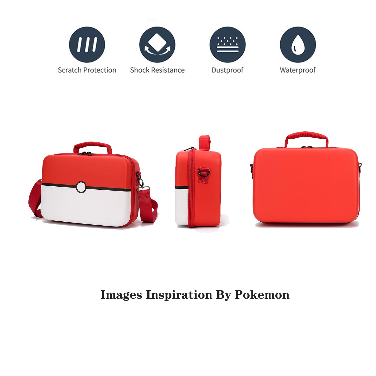 YUESUO Hard Shell Leather Travel case for Nintendo Switch, Carrying cases with shoulder strap & handle, fits pro controller &joy con grip, switch dock, etc.(Pokemon, Inner Black