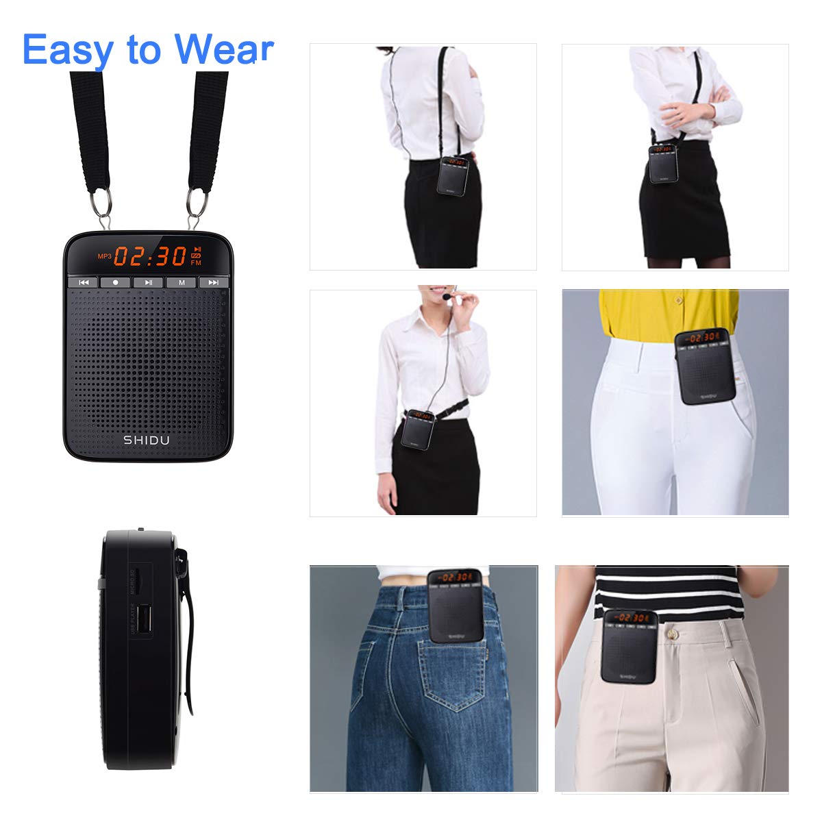 YUESUO Voice Amplifier for Teachers with Wired Microphone,Portable Rechargeable Speakers, Support Racording, AUX TF Card USB Flash Drive MP3 Player, Suit for Teachers, Tour Guide, Coaches