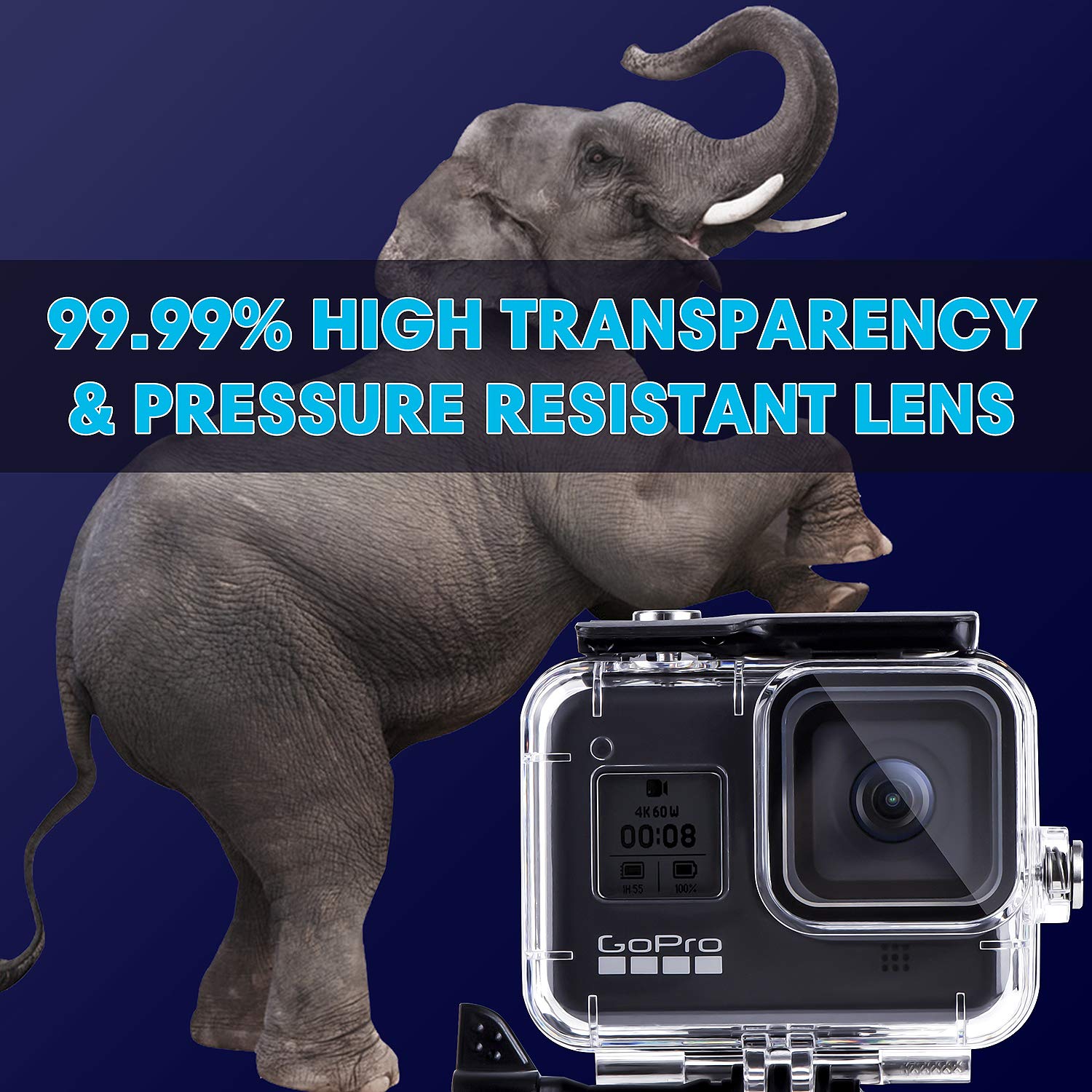 Waterproof Housing Case for Hero 8, 60M Diving Protective Housing Shell for Hero 8 Black Action Camera, Underwater Waterproof Protective Case with Quick Release Mount and Thumbscrew