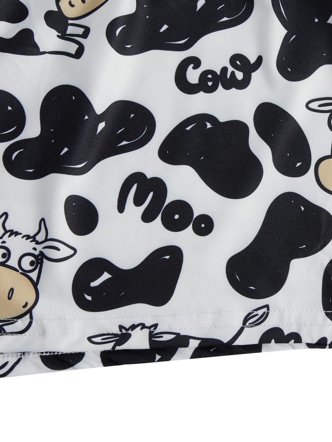 SweatyRocks Women's Cute Graphic Print Short Sleeve Crop Top with Shorts Pajama Set Blue Black Cow M