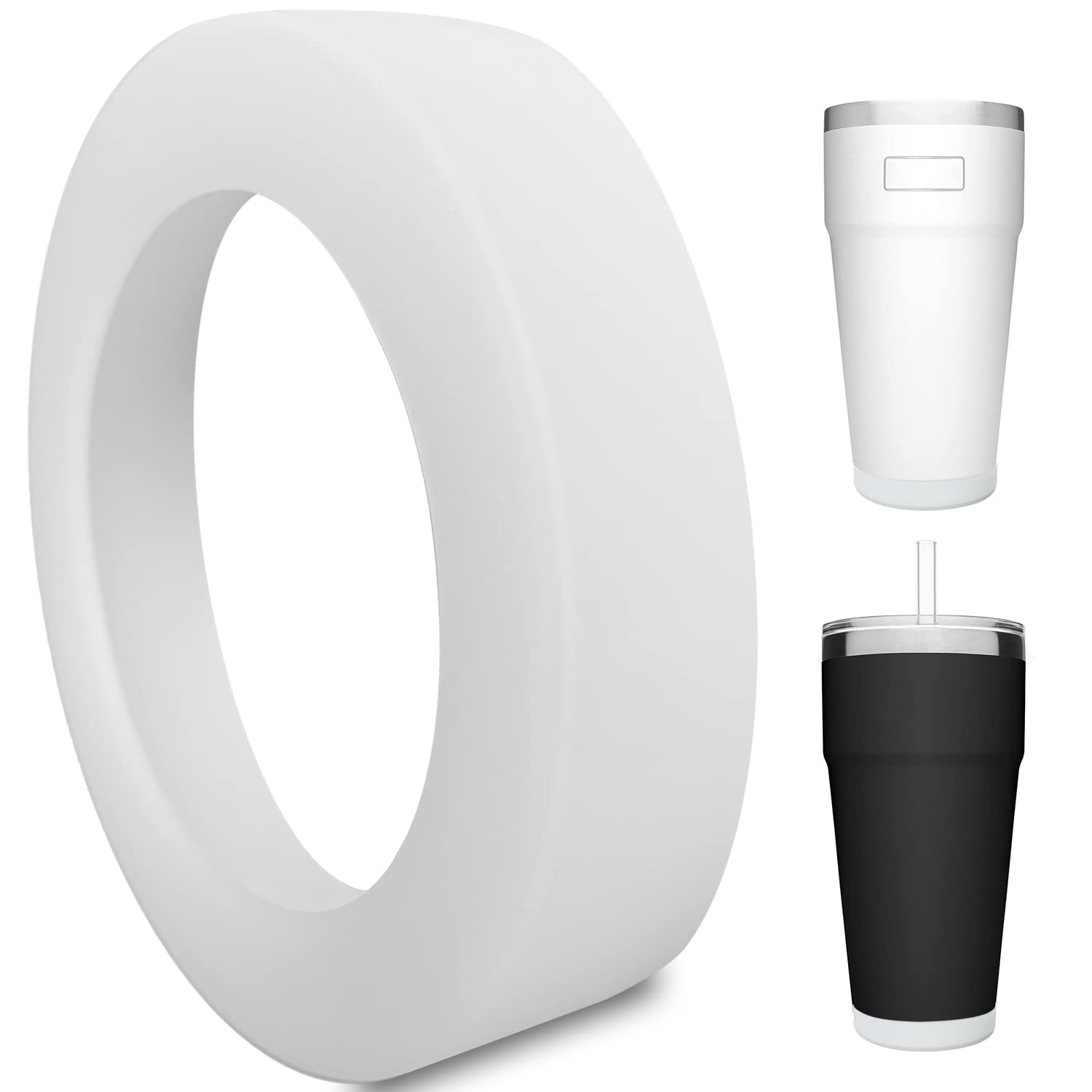 Silicone Boot Sleeve for YETI 26 oz Rambler Straw Lid - Safer Protection and Less Noise for YETI Stackable Coffee Mug Cup 26 oz - Clear White - Dishwasher Safe