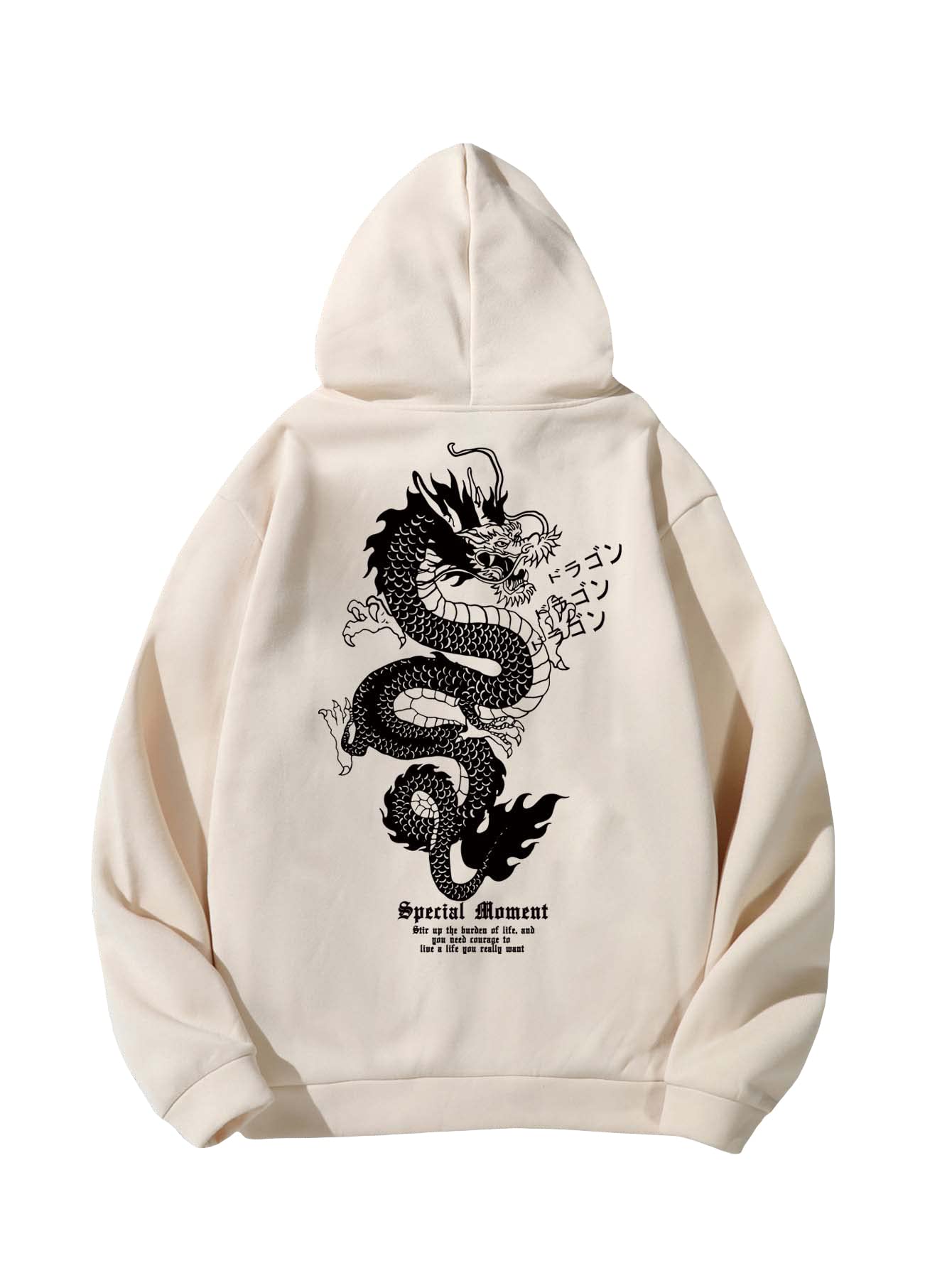 WDIRARA Men's Letter Floral Print Drawstring Long Sleeve Hoodie Casual Sweatshirt Khaki Dragon XL