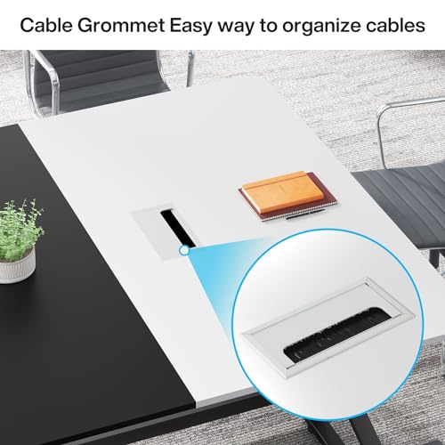Tribesigns 8FT Conference Table, Modern Rectangular Meeting Room Table with Cable Grommet, 94.48L x 47.24W x 29.52H Inch, Large Seminar Table for Home Office, Meeting Room (White and Black)