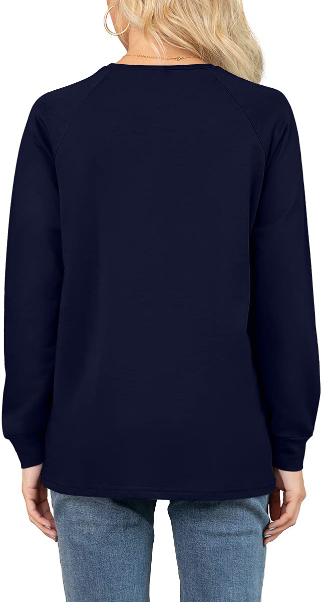 YUNDAI Sweatshirts for Women Crewneck Long Sleeve Shirts Tunic Tops for Leggings, Medium Navy