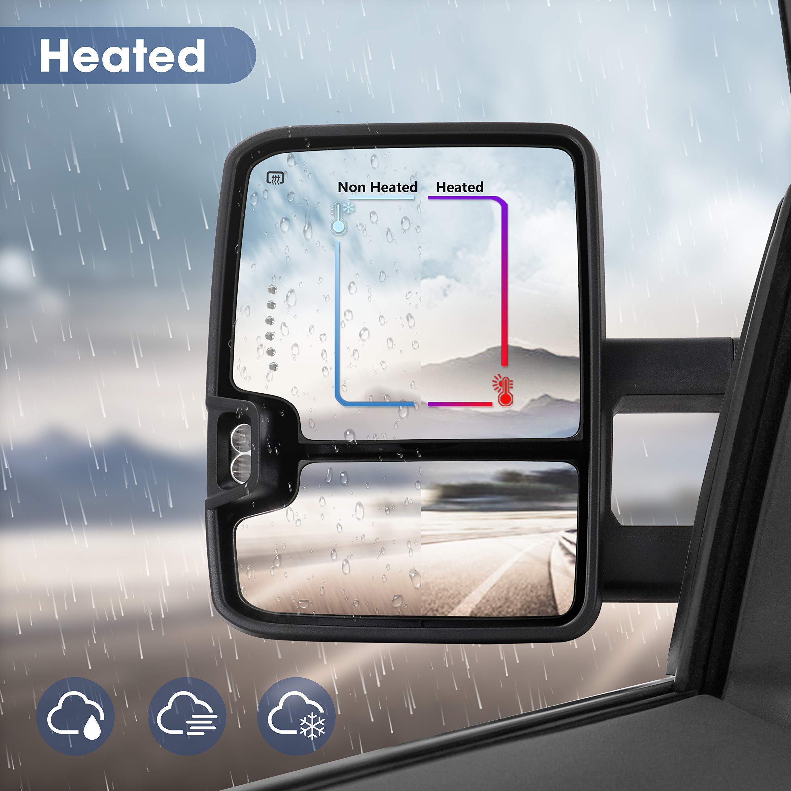 Towing Mirror Compatible with 2014-2018 Chevy Silverado GMC Sierra 1500 2500 HD 3500 HD with Power Adjusted Heated Glass Running Turn Signal Lights Light (Chrome Back)