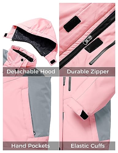 ZSHOW Girls' Ski Jacket Hooded Windproof Breathable Outerwear Warm Winter Coat(Coral Pink,14-16)