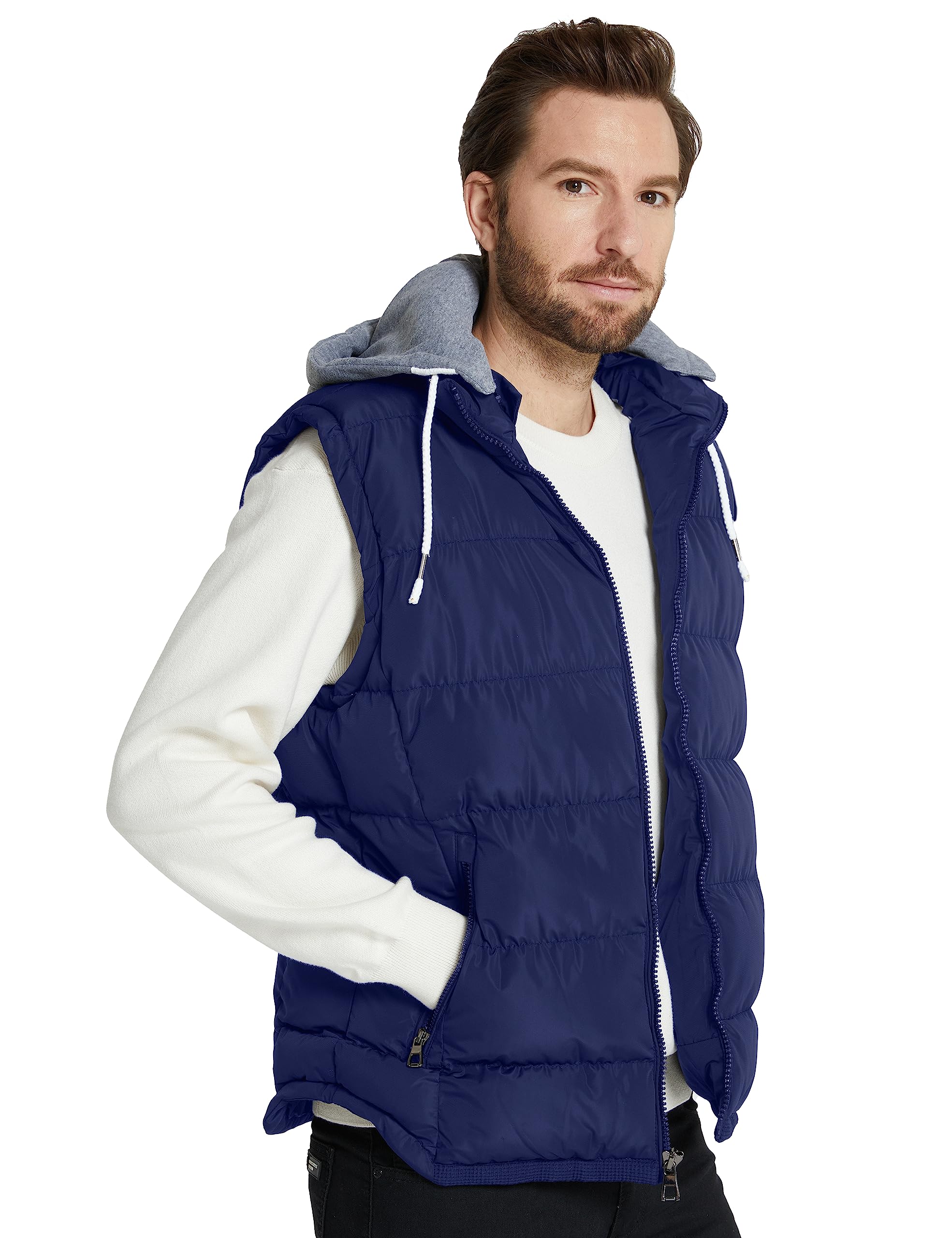 ZSHOW Men's Hooded Winter Vest Warm Padded Puffer Vest Jacket(White,2XL)