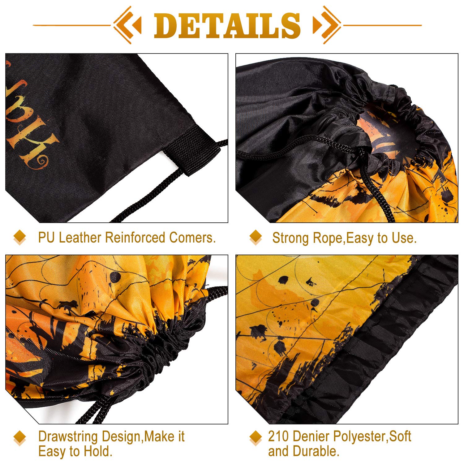 Whaline Large Halloween Drawstring Backpack Bag 16.3 x 13.2Inch Huge Trick or Treat Sack Gift Backpack Candy Goodie Bags for Halloween Party Favors, 10Pcs