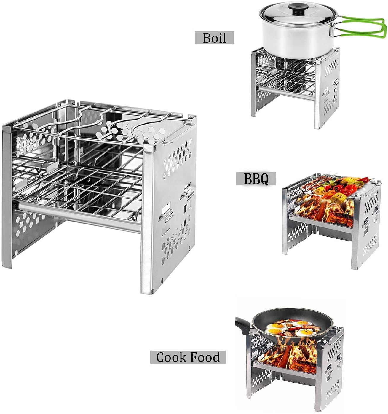 Unigear Wood Burning Camp Stoves Picnic BBQ Cooker/Potable Folding Stainless Steel Backpacking Stove