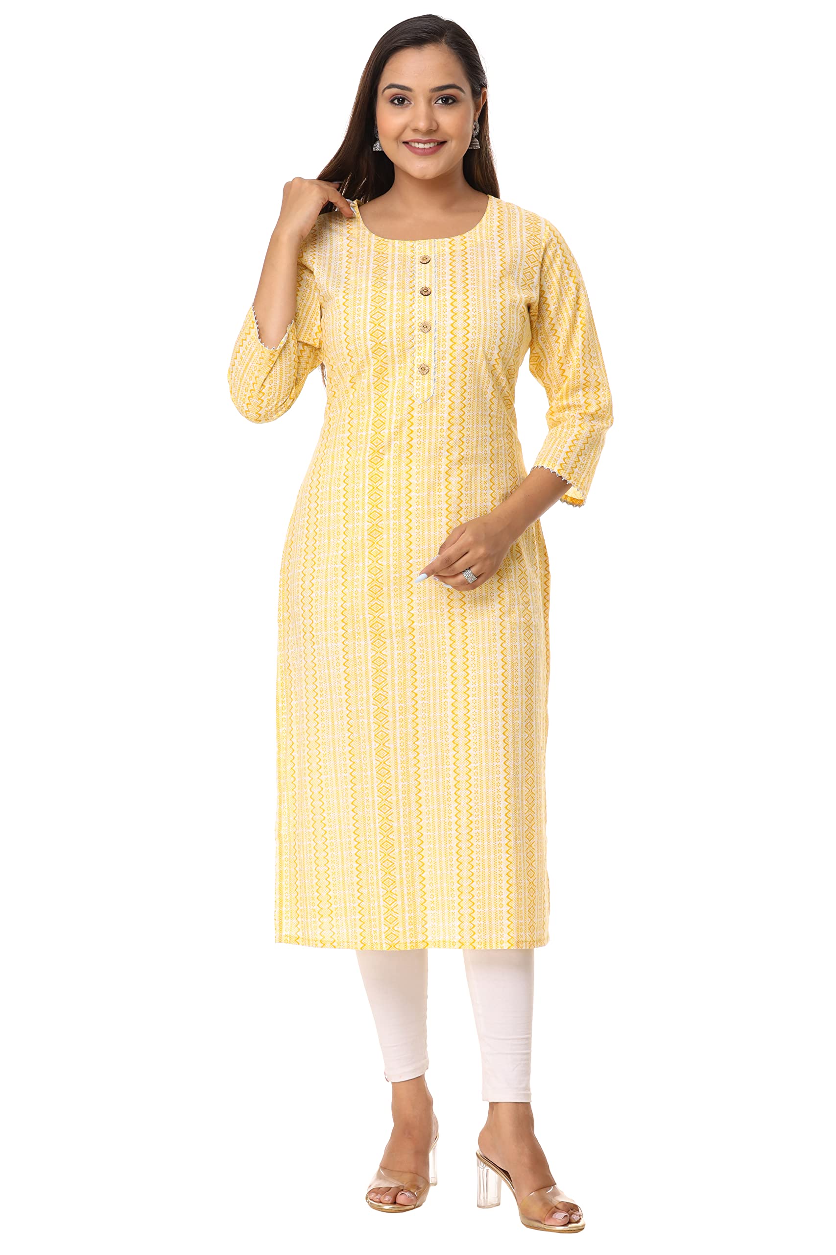 Vihaan Impex Leheriya Printed Casual Kurta Women Kurti yellow Tunic Top for Women
