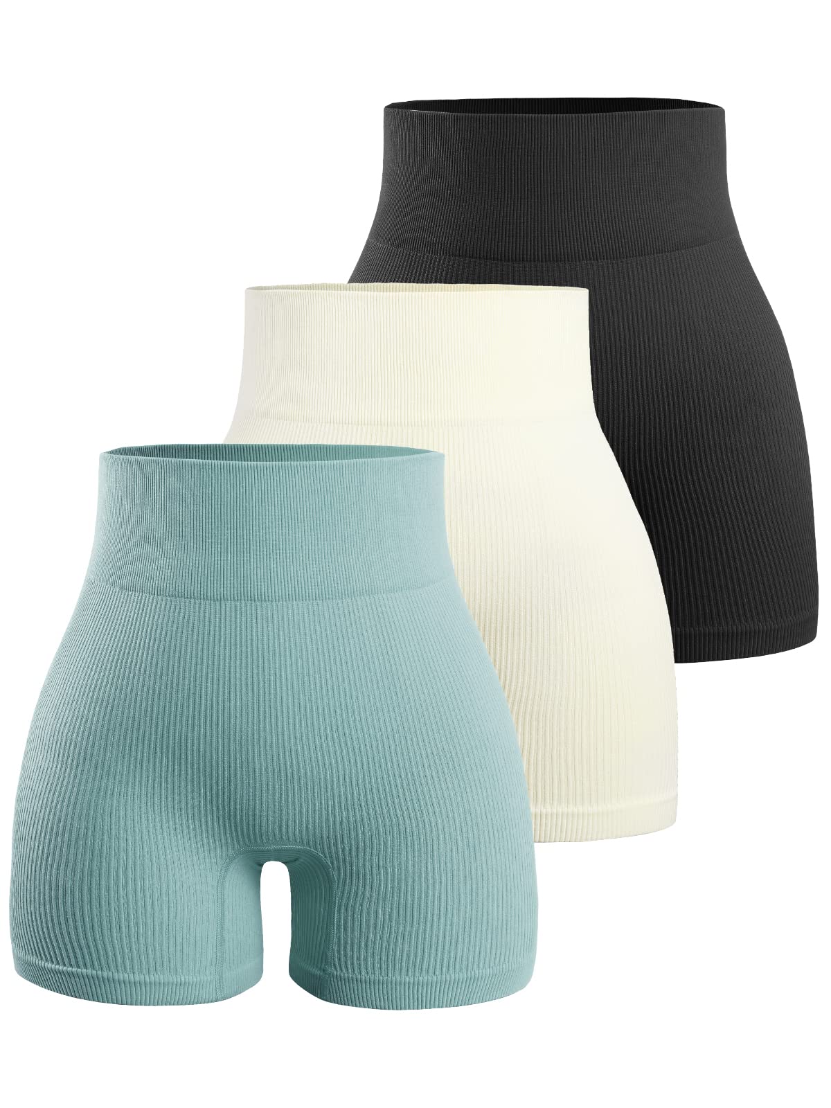 Women’s Workout Running Shorts High Waist Tummy Control Athletic Gym Yoga Lounge Shorts (N08S-HeiBaiLan)