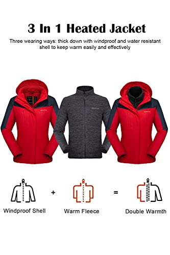 Venustas Women's 3-in-1 Heated Jacket with Battery Pack, Ski Jacket Winter Jacket with Removable Hood Waterproof