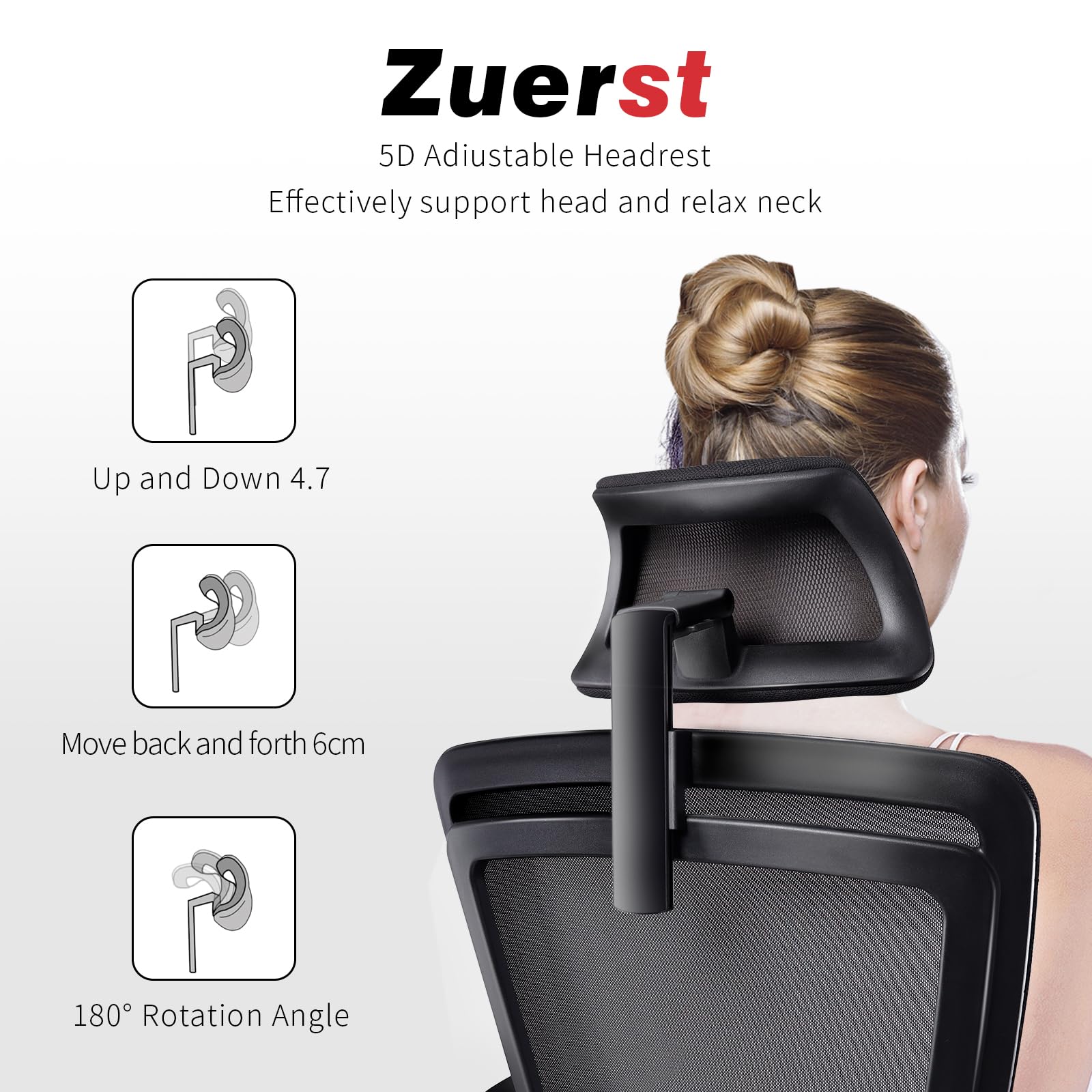 ZUERST Ergonomic Office Chair with Footrest Support- High Back Desk Chair with Adjustable 4D Lumbar Support, 5D Adiustable Headrest and Armrest, High Resilience Cushion-135°Rocking Mesh Computer Chair