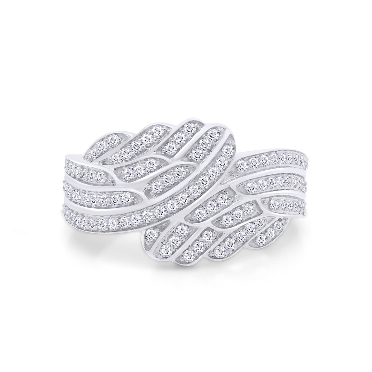 White Cubic Zirconia Double Angel Wing Promise Ring 14k White Gold Over Sterling Silver (0.9 Cttw)