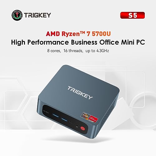 TRIGKEY S5 Pro Max AMD Ryzen 7 Mini PC Desktop AMD 8C16T 5700U 16G DDR4 500G NVME SSD Micro Computer, Support Mini Computer W10 Pro, 4K@60/144Hz HD Triple Display, DP 144Hz, WiFi 6, BT 5.2, USB 3.2