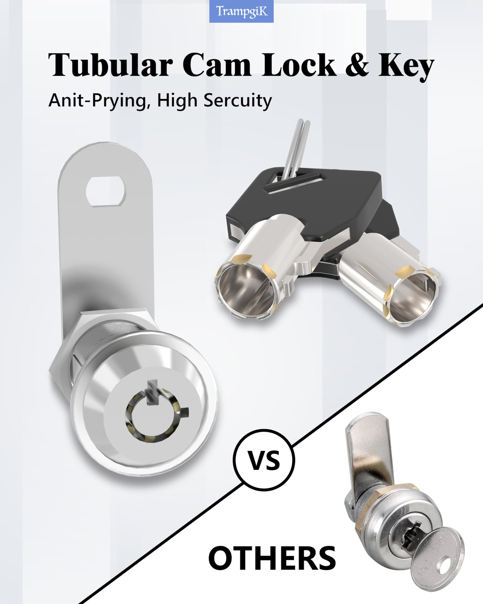 Trampgik RV Storage Locks, 1 1/2” Camper Compartment Storage Door Locks with Keys, for RV Camper Travel Trailer,Drawer Cabinet Toolcart Storage, 1 1/2 Inch 5 Locks with 10 Keyed Alike, Chrome