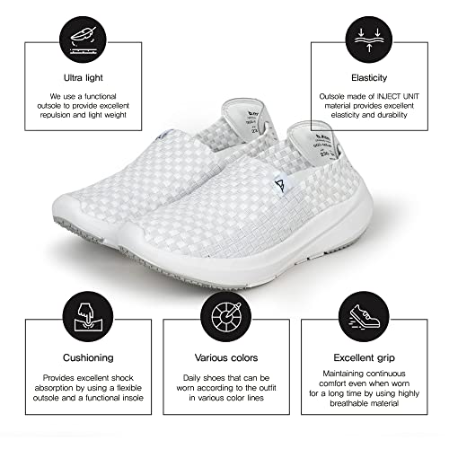 Woven Shoes Basic, Casual Woven Slip On Walking Shoes for Everyone, Comfortable Shoes and Light-Weight Shoes, Handmade Shoes, White, Size 6