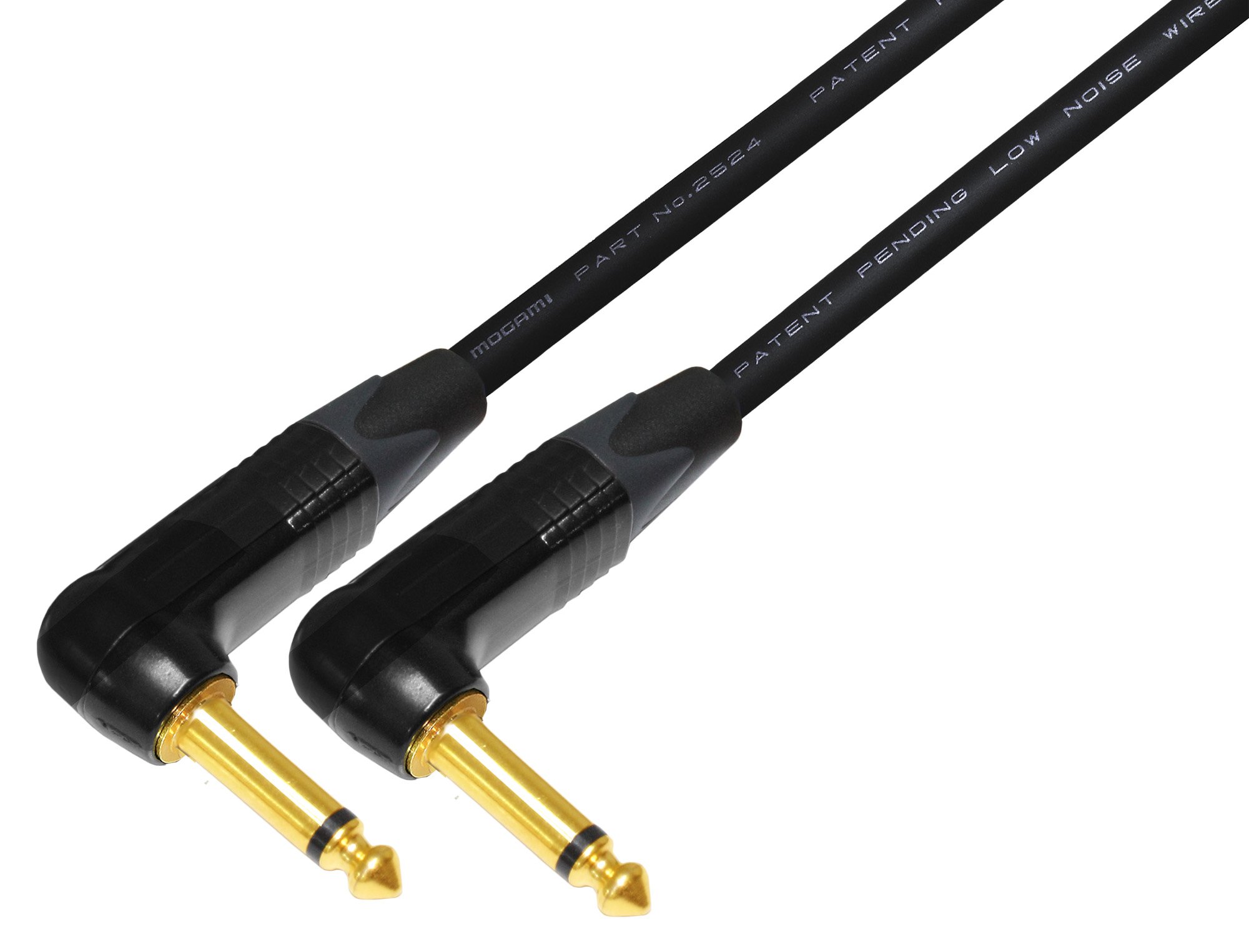 WORLDS BEST CABLES 2 Units - 6 Inch - Guitar Instrument Cable CUSTOM MADE using Mogami 2524 wire and Neutrik NP2RX-B ¼ Inch (6.35mm) Right Angled Gold TS Connectors