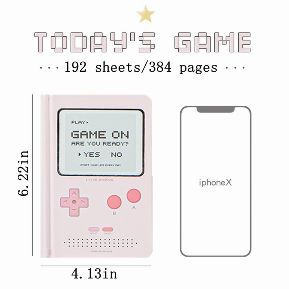 Undated Daily Planner 365 Days Notebook Game Design Pocket Organizer Appointment Book Journal Notebook A6 mini Cute Diary (Pink)
